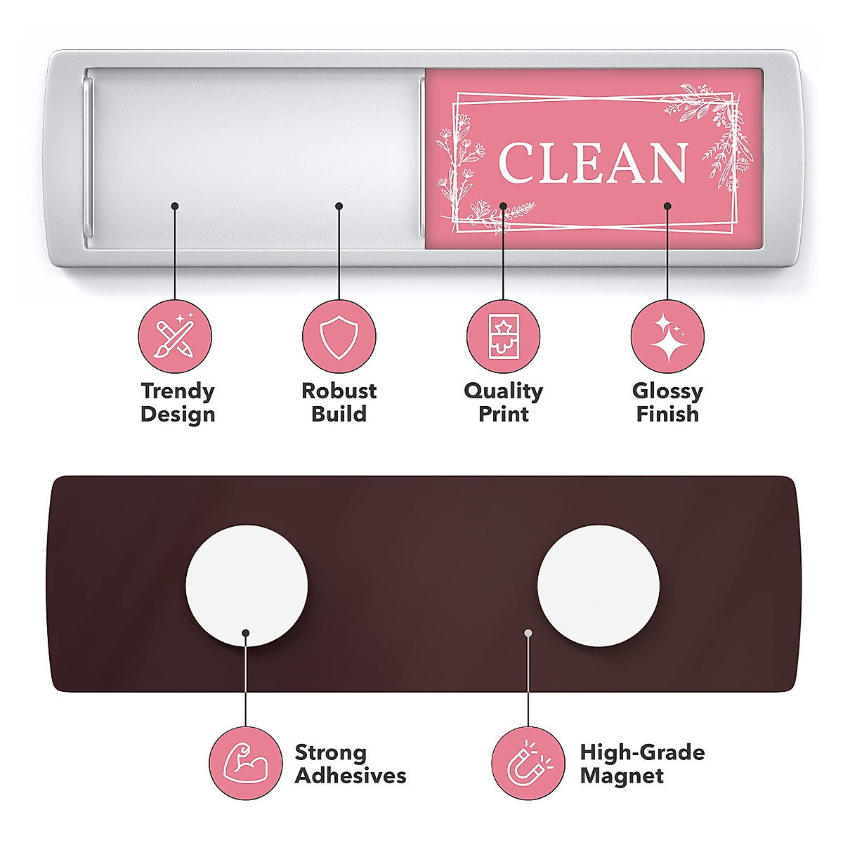 Stylish Dishwasher Magnet Clean Dirty Sign - 2 by 7 Inch - Ideal Clean Dirty Magnet for Dishwasher - Kitchen Organizer and Gadget - Nice Office, Home Farmhouse Decor - Dirty Clean Dishwasher Magnet