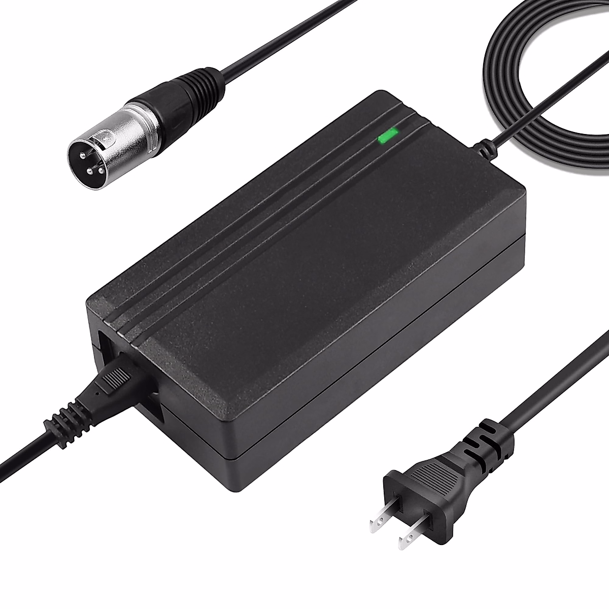 BXIZXD 24V 2A 3-Pin XLR Scooter Battery Charger for Wheelchairs, Jazzy Power Chair, Go-Go Elite Traveller SC40E/SC44E, Ezip 400/500, Mountain Trailz, Mongoose M150, Schwinn S300, Volpam SP06 Scooters