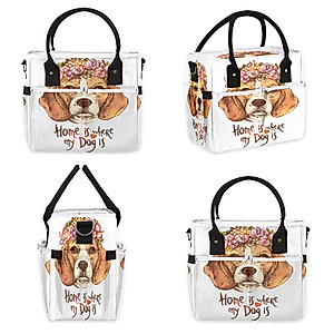Insulated Lunch Bag for Women, Beagle Dog Home Leakproof Lunch Tote Bag Reusable Large Lunch Box Thermal Cooler Lunch Bags with Shoulder Strap, Side Pockets, Water Bottle Holder