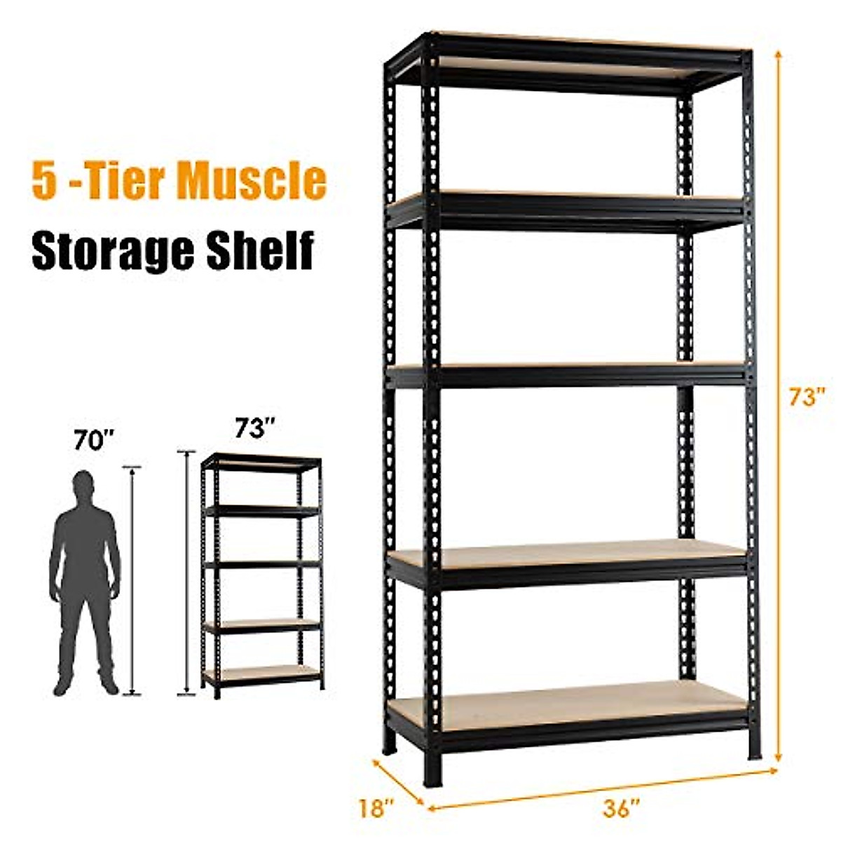 Tangkula 5-Tier Steel Storage Shelves, 73” Heavy Duty Garage Shelf with Adjustable Shelves, Boltless Shelving Unit for Free Combination, Metal Muscle Rack for Home Office Garage (4, Black)