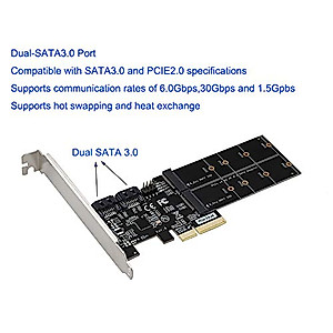 4in1 Dual M.2 NGFF (B Key) SSD+ Dual SATAIII 6G SSD/HDD to PCI Express 4X Converter Adapter with Low Profile Bracket for Desktop PC
