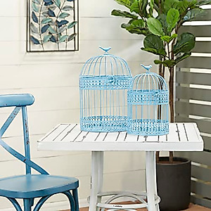Deco 79 Metal Birdcage with Latch Lock Closure and Hanging Hook, Set of 2 16", 12"H, Blue