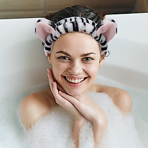 Hofar Tiger Face Wash Headband Hairband with Tiger Ears Coral Fleece Cartoon Cute Creative Hair Accessories