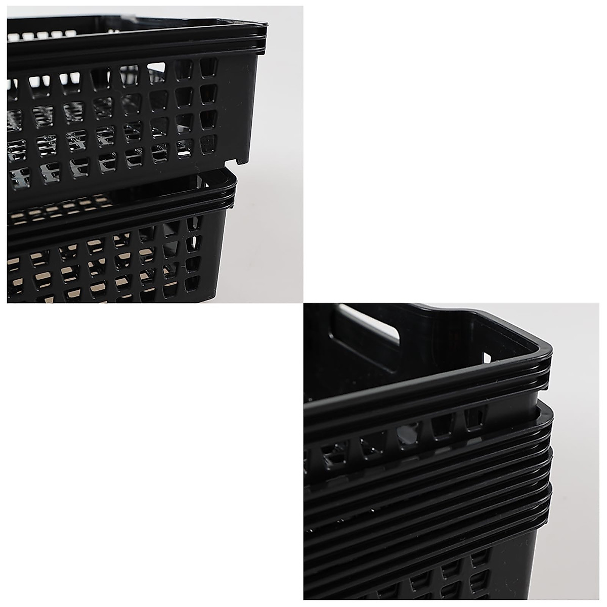 Yuright 6 Packs Stacking Storage Basket Tray, Plastic A4 Paper Storage Baskets, Black