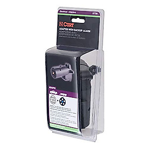 CURT 57726 7-Way RV Blade Vehicle-Side to 6-Way Round Trailer Wiring Adapter with Backup Alarm, Center Pin Auxiliary Power