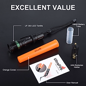 UltraFire 11-Inch Signal Traffic Wand LED Flashlight with Strobe Mode, Wrist Strap Lanyard, 250 Lumens, Orange Finish