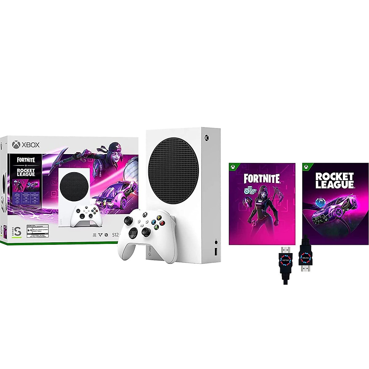 Microsoft Xbox Series S All-Digital Console I Wireless Controller I HDR I AMD FreeSync I Up to 1440p Gaming Resolution I Up to 120 FPS Performance Target I with HDMI Cable (Fortnite & Rocket League) (Renewed)