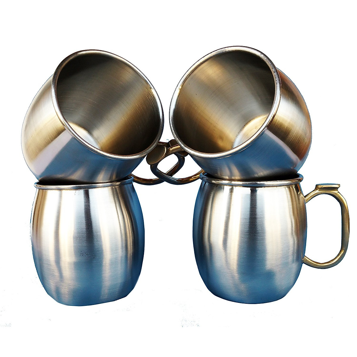Rastogi Handicrafts Set of-4, Stainless Steel Moscow Mule Mugs Capacity-16 oz,Thumb brass handle Cold Coffee Mug/Beer Mug/Cup, Moscow Mule Mugs For Cold Drink Only
