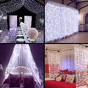 Twinkle Star 600 LED Window Curtain String Light Wedding Party Home Garden Bedroom Outdoor Indoor Wall (White)
