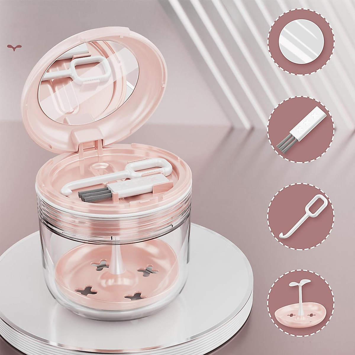 LKPOMI Mouth Guard Case Portable Waterproof PP Denture Box Retainer Cleaner Case with Mirror, Removal Tool, Brush for Travel Cleaning(Red)