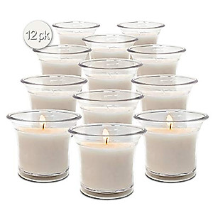 Hyoola Votive Candles - White Votives in Clear Cup - 12 Hour Burn Time Unscented Votive Candles Bulk - Pack of 12 Small Candles in Bulk - Made in Europe
