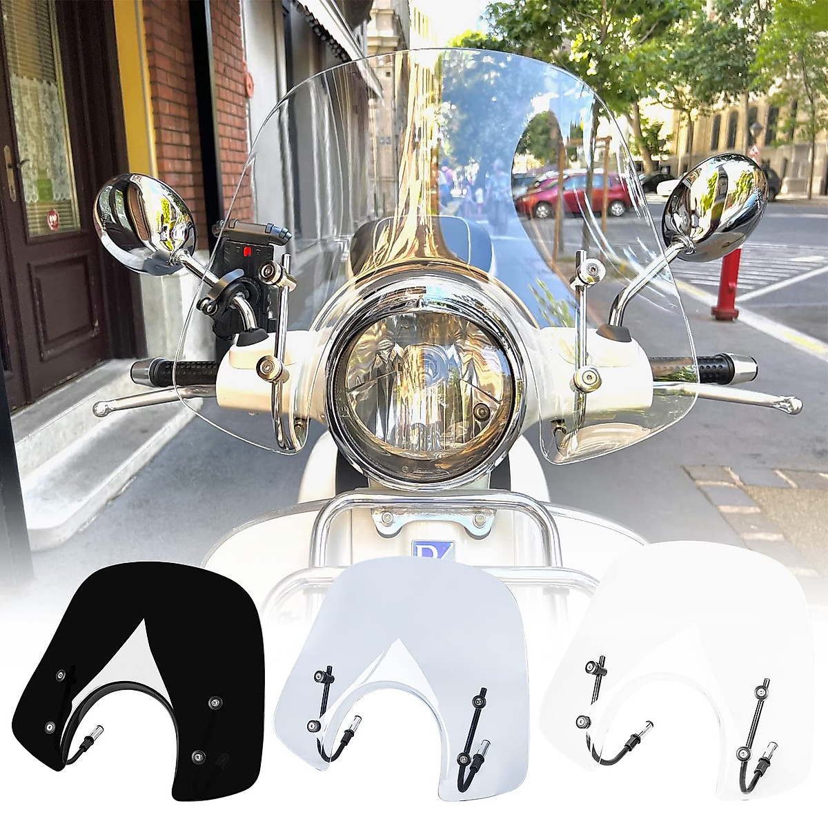 TAZGANTAX Motorcycle Windscreen Windshield Wind Deflector Protector Wind Screen compatible with Piaggio Ves-pa GT200 GTS250 GTS300 2018 2019 2021 2022 All year (Clear)