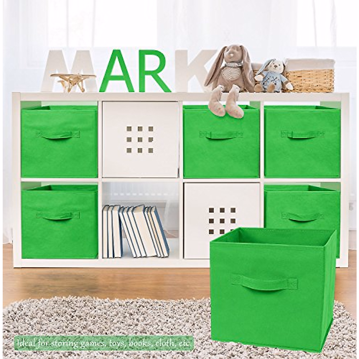 Greenco Foldable Storage Cubes, 6 pcs (Green) | Closet Organizer Storage Basket/Box/Bin/Shelf | Cube Storage Organizer | Collapsible Storage Bins Boxes | Non-woven Cloth Fabric Bin Drawers/Baskets