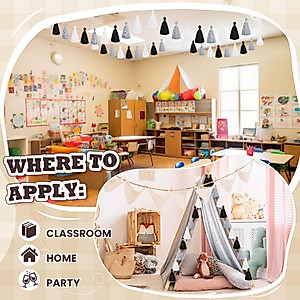 WILLBOND 4 Pieces Tassel Garland for Classroom Boho Pastel Garland Tassel Banners Decoration for Classroom School Supplies Decor Back to School(Black, White, Gray, 3.1 Inch)