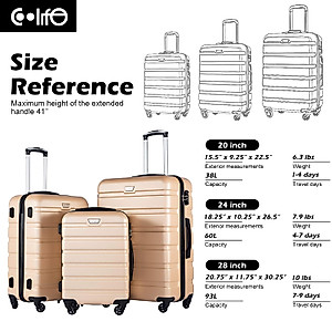 COOLIFE Luggage 3 Piece Set Suitcase Spinner Hardshell Lightweight TSA Lock 3 Piece Set (sakura pink)