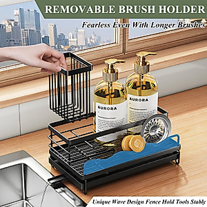 Biridict Sponge Holder for Kitchen Sink, Sink Caddy with Removable Brush Holder, Stainless Steel Self Drain Kitchen Sink Organizer, Dish Soap Dispenser Storage Accessories