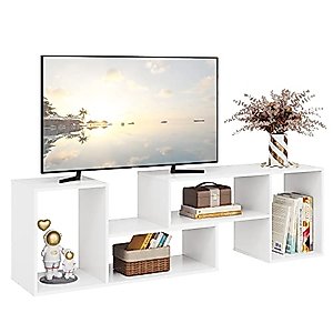 DEVAISE Flat Screen TV Stand for 43 45 55 inch TV, Modern Entertainment Center with Storage Shelves, Media Console Bookshelf for Living Room, White