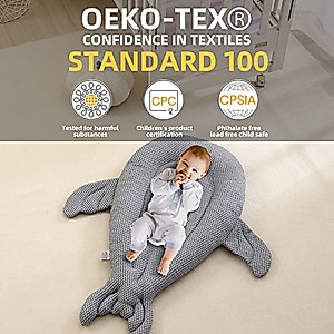 Hiseeme Baby Play Mats for Floor,Baby Lounger for Cover,100% Cotton Premium Breathable Whales Mat,Sleeping Bed Cover for Newborn,Machine Washable, Polyester,（Grey）
