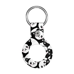 Waterproof Airtag Keychain&Leather Air Tag Holder,Seamless Pattern Cute Panda Protective Tracker Case with Loop Key Ring for Airtags,Airtag Cover for Wallet,Luggage,Cat,Dog,Pets