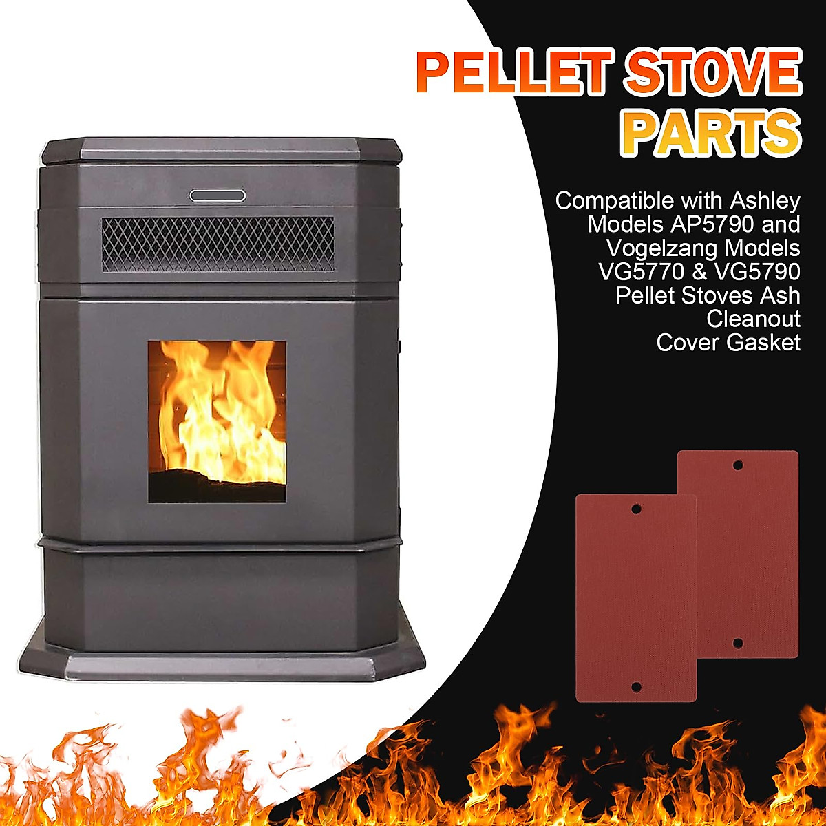 88177 Pellet Stove Ash Cleanout Cover Gasket Parts Replacement for US Stove Ashley VG5770 and Vogelzang VG5770 & VG5790 Pellet Stoves Gasket- 2 Pack
