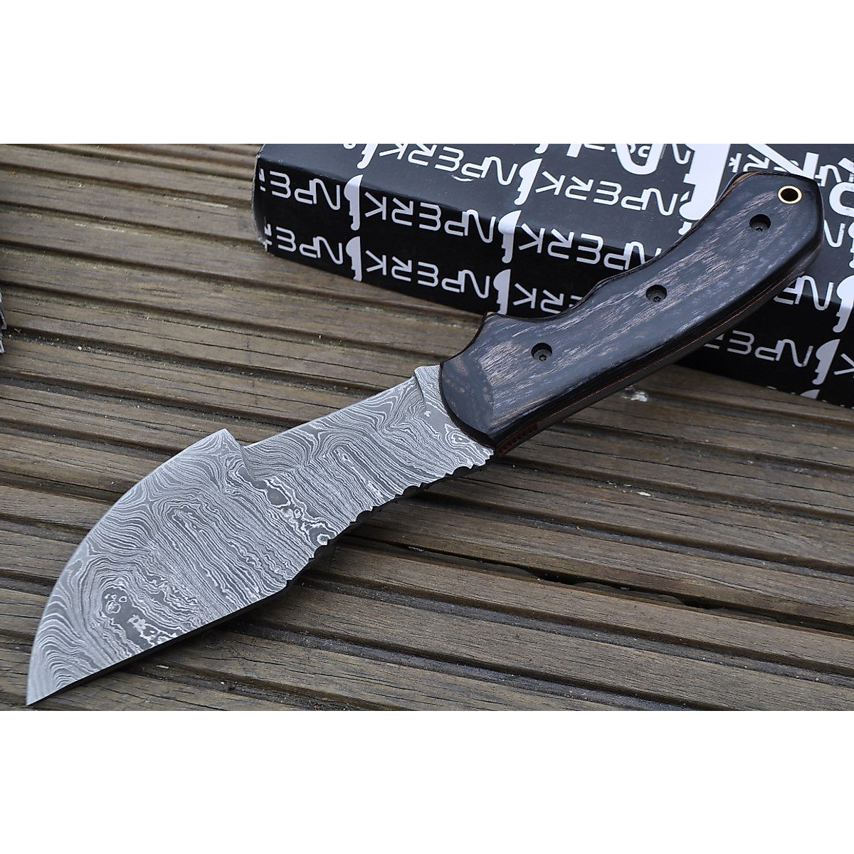 Hunting Knives with Leather Sheath Damascus Blade (Pakka Wood)