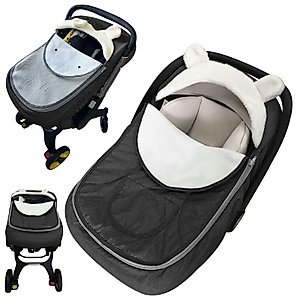 Car Seat Cover Baby, 2 in 1 Carseat Cover for Winter - Cold Weather Canopy Cover for Baby Seat or Stroller with Warm Thickened Fabric, Black