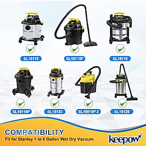 KEEPOW Reusable Shop Vac Filters Compatible with Stanley 1-6 Gallon Wet/Dry Vacuums, Part# 25-1217 (6 Pack)