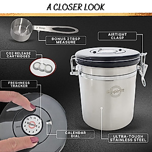 Sippin’It Coffee Canister Medium – Coffee Storage Container Airtight for Fresher Beans and Grounds – Date Tracker, CO2 Release valve and bonus spoon