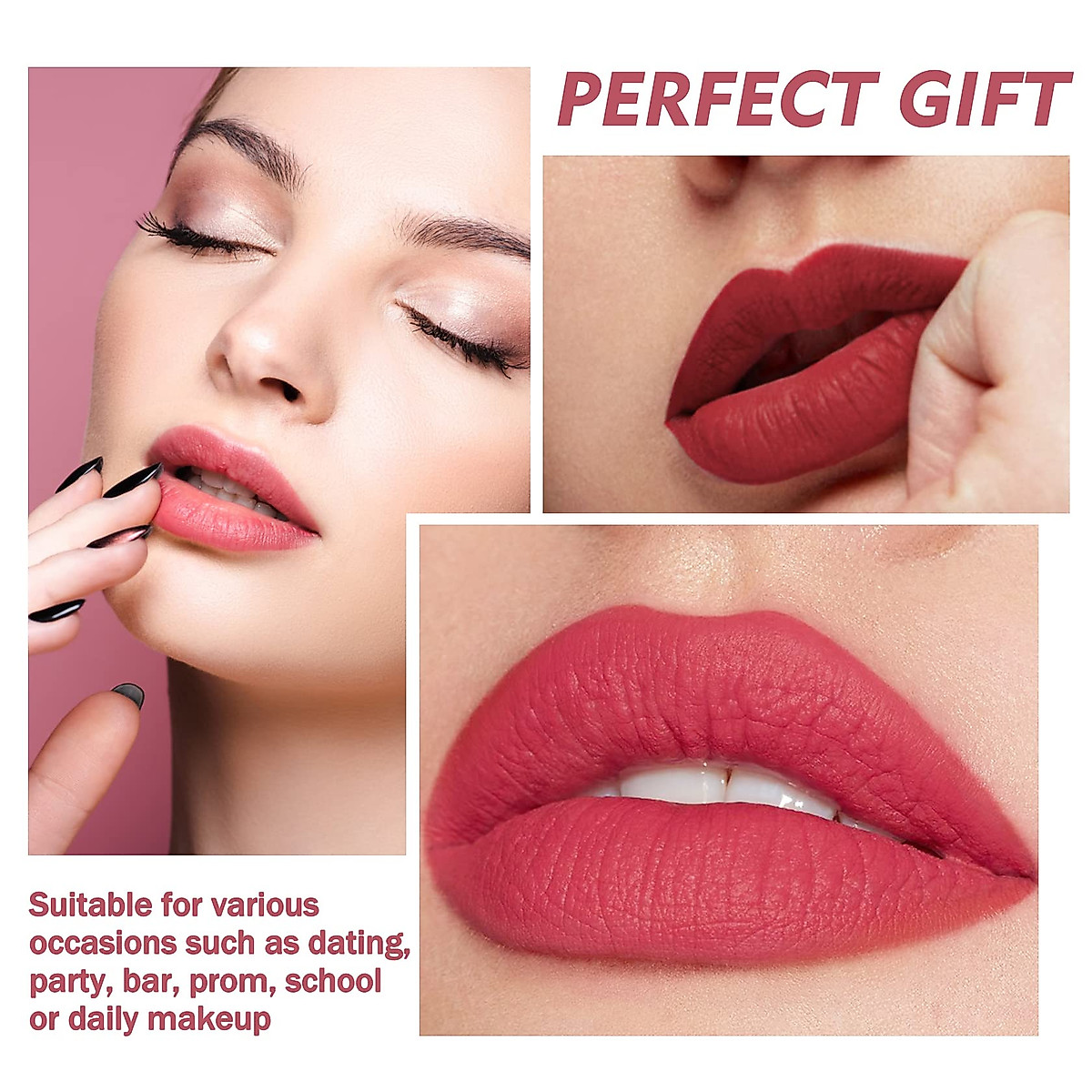 NVLEPTAP 3 Colors Matte Lipstick Set Lazy Lipstick Waterproof Long Lasting High Pigmented Lip Gloss Non-stick Cup Velvet Lip Stick Stain Lip Makeup for Women Girls（Set A）