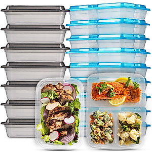 Food Storage Containers With Lids - (24 Pack-32 Oz) 12- 3 Compartment Meal Prep Containers Reusable Or Disposable & 12- Single Food Storage Bento Boxes, Bpa Free, Microwave, Freezer, Dishwasher Safe