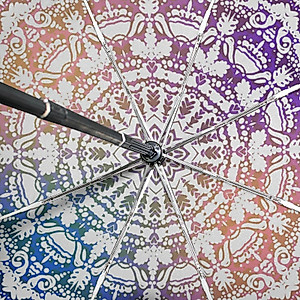 Vdsrup Indian Mandala Auto Umbrella Open Close Galaxy Nebula Anti UV Umbrella Compact Windproof Parasol Umbrellas for Travel Car School Sun Rain