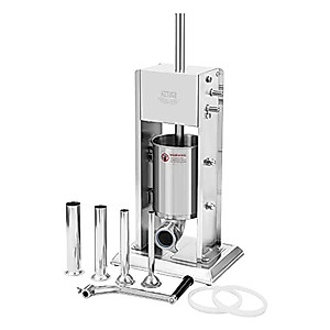 MZTOGR Stainless Steel Vertical Sausage Stuffer,Sliver,Dual Speed,2 in 1 Sausage Maker/Spanish Churro Maker (7LBS/3L)