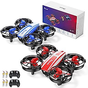Potensic 2 Pack Mini Drones, RC Quadcopter for Kids Beginners with IR Battle Mode, 3D Flip, Circle Fly, Self-Rotate, 3 Speeds, Headless Mode, Altitude Hold, Flying Toy Gift for Boys Girls (Red, Blue)