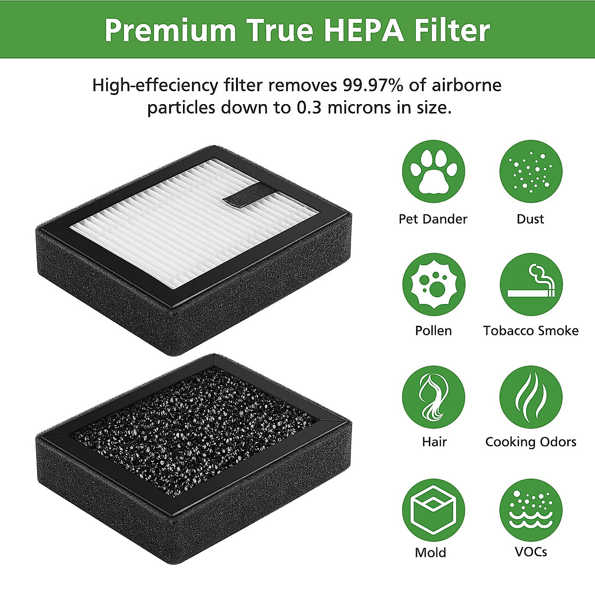 9-Pack PM1220 True HEPA Replacement Filter Compatible with MOOKA and KOIOS PM1220 Compact Desktop Air Purifier，3-in-1 True HEPA Replacement Filters
