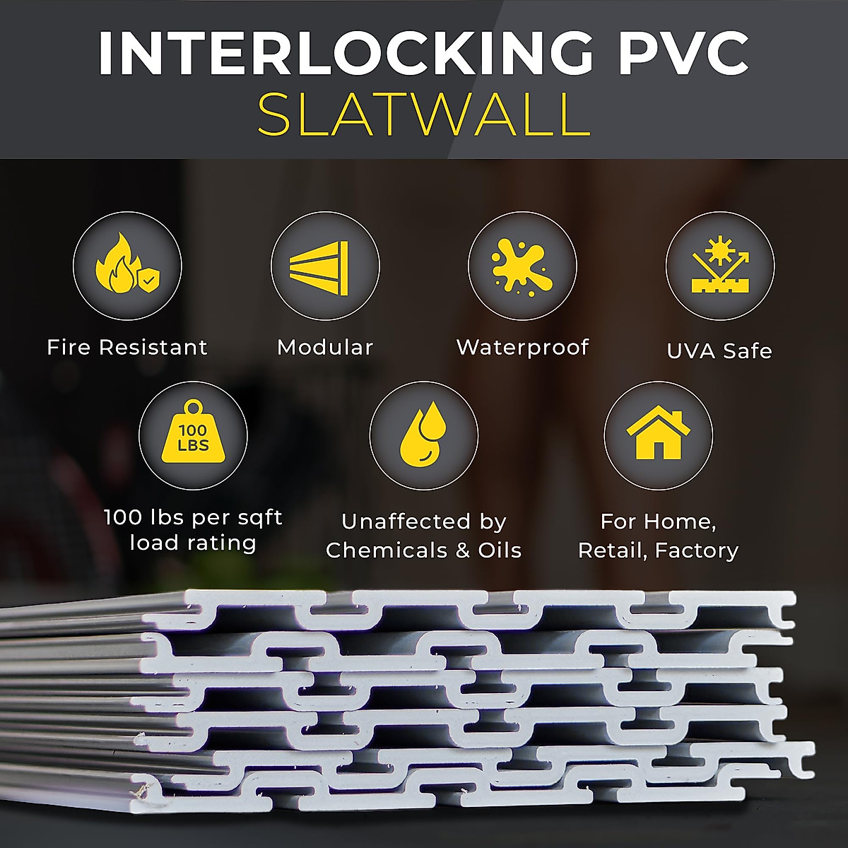 4'H x 8'W Slatwall Panel Garage Wall Organizer: Heavy Duty Wall Mounted PVC Wall Rack, Interlocking Slat Wall Paneling for Garage Wall Storage, Slatwall Board or Slatwall Shelves System - White