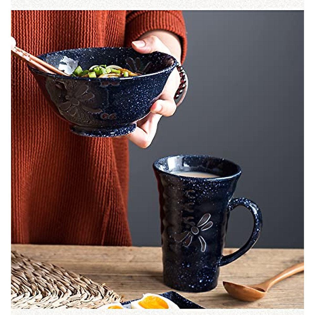 Colias Wing 14 OZ Dragonfly Pattern Design Ceramic Tea Cup Coffee Espresso Mug Travel Mug-Dark Blue