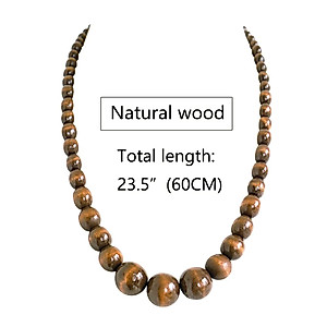 Xianli Wang Natural Wood Beads Necklace for Men Women Wooden Chain Unisex Chunky Bead Necklaces