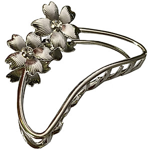 TANG SONG 4PCS Double Flowers Shaped Metal Hair Claw Clips Hair Catch Barrette Jaw Clamp for Women Half Bun Hairpins for Thick Hair (Silver+Gold+Rose Gold+Black)