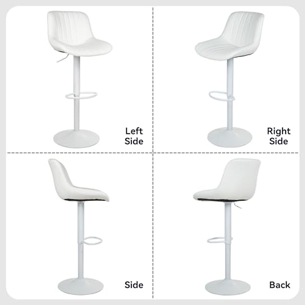 Nalupatio Bar Stools Set of 2, Adjustable Modern Swivel Bar Stools with Backs, Counter Height Performance Fabric Island Chairs for Home Kitchen, White