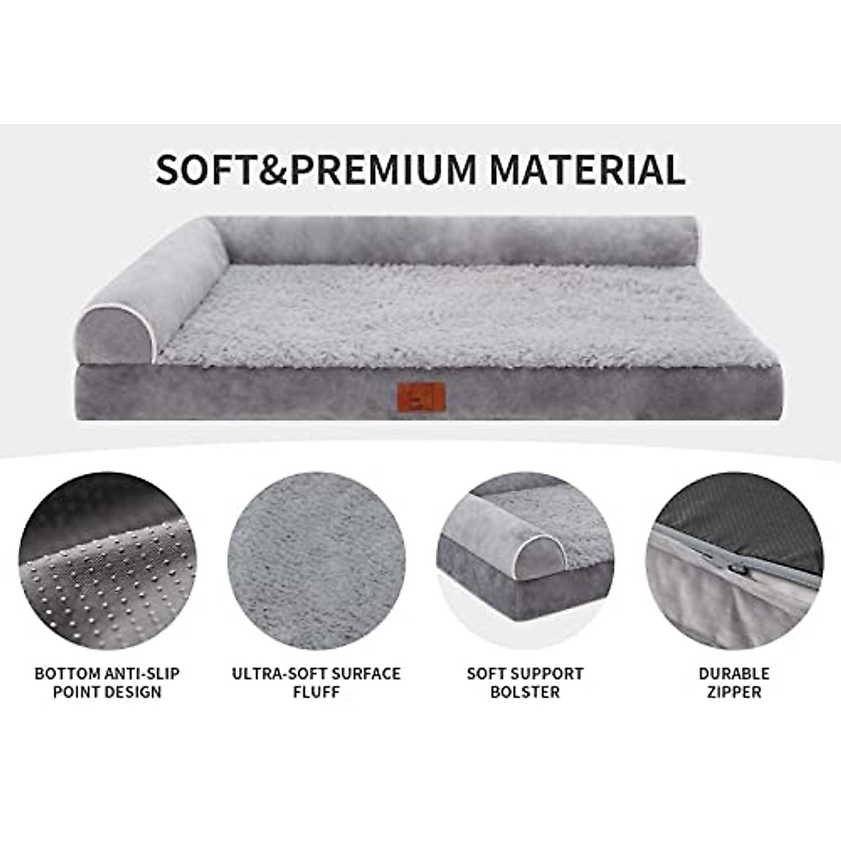 Lazy Lush Bolster Dog Bed for Extra Large Dogs, Memory Foam Orthopedic L-Shape Dog beds with Removable Washable Cover, Cozy Plush Dog Sofa, pet Bed with Waterproof Lining and Nonskid Bottom