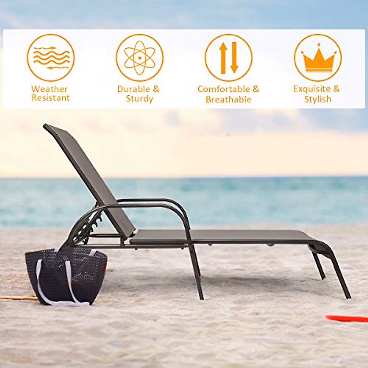 Tangkula Patio Chaise Lounge, Recliner Outdoor Lounger Chair w/Adjustable Backrest, Reclining Chair w/Heavy Duty Steel Frame, Suitable for Beach, Yard, Balcony, Poolside (1, Brown)