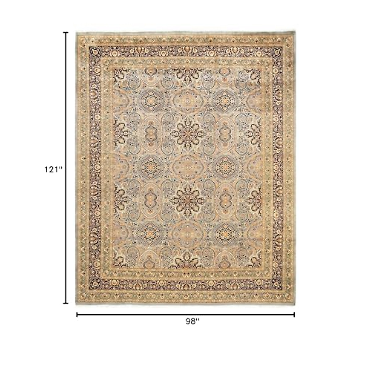 Solo Rugs One of a Kind Hand Knotted Hand Made Wool Traditional Floral Mogul Gray 8 x 10 Area Rug