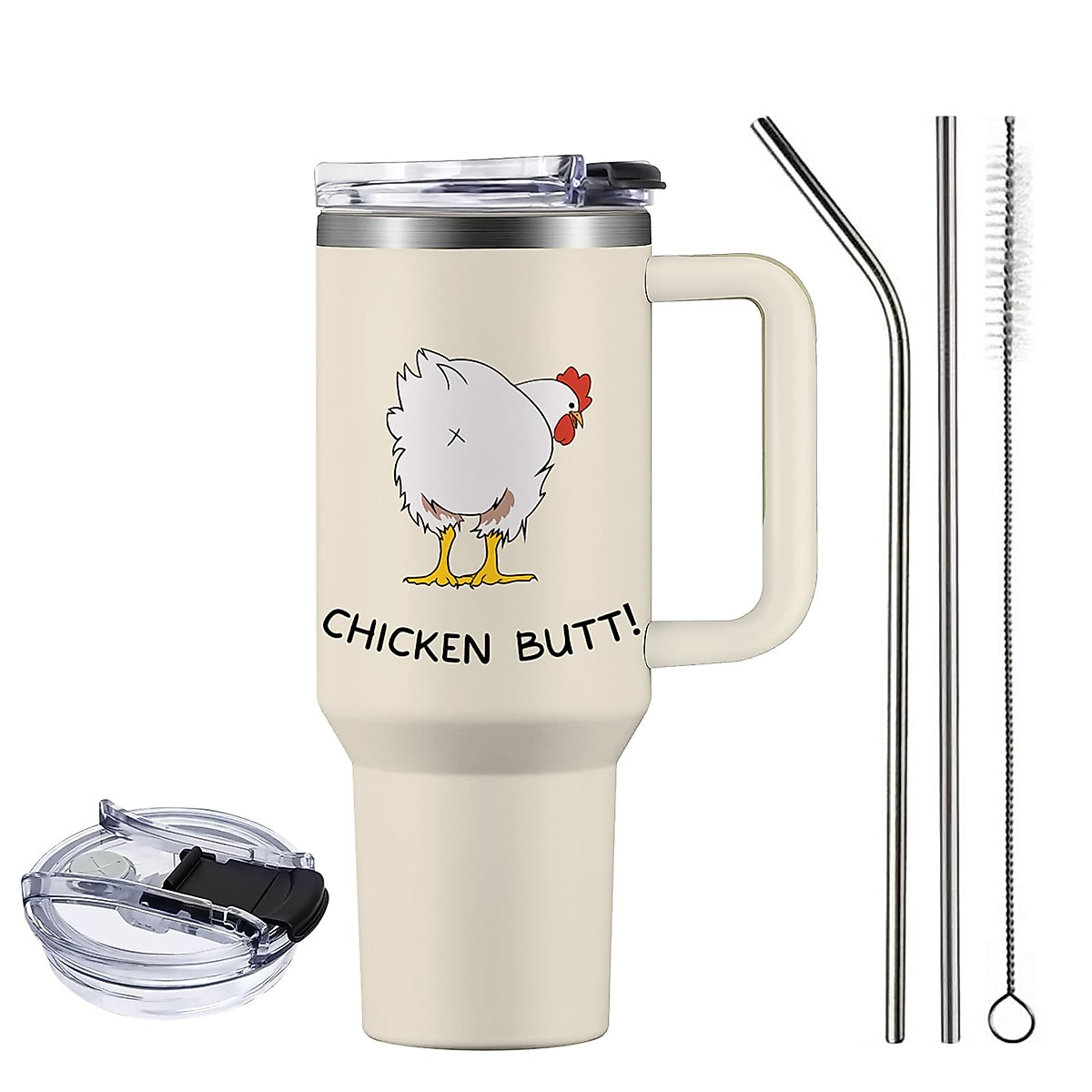 NIAXAUYT Chicken Gifts for Chicken Lovers, Women and Men, 40 oz Chicken Stainless Steel Tumbler, Funny Chicken Themed Gifts for Birthday, Christmas, Guess What Chicken Butt