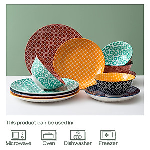 DOWAN 18 Piece Dish Set Include 4 Dinner Plates, 4 Salad Plates, 4 Cereal Bowls, 6 Soup Bowls