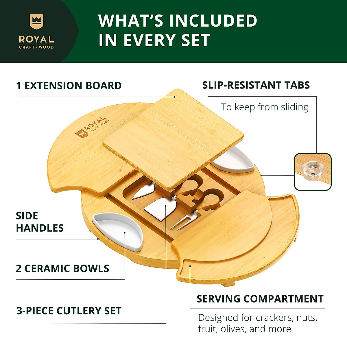 ROYAL CRAFT WOOD Large Round Cheese Board and Knife Set