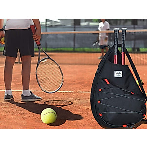 d'yallee Tennis Bag for Men Women, Racquetball Pickleball Paddle Squash Sling Bags Crossbody Sports Backpack Adult with USB Charge Port (Black)