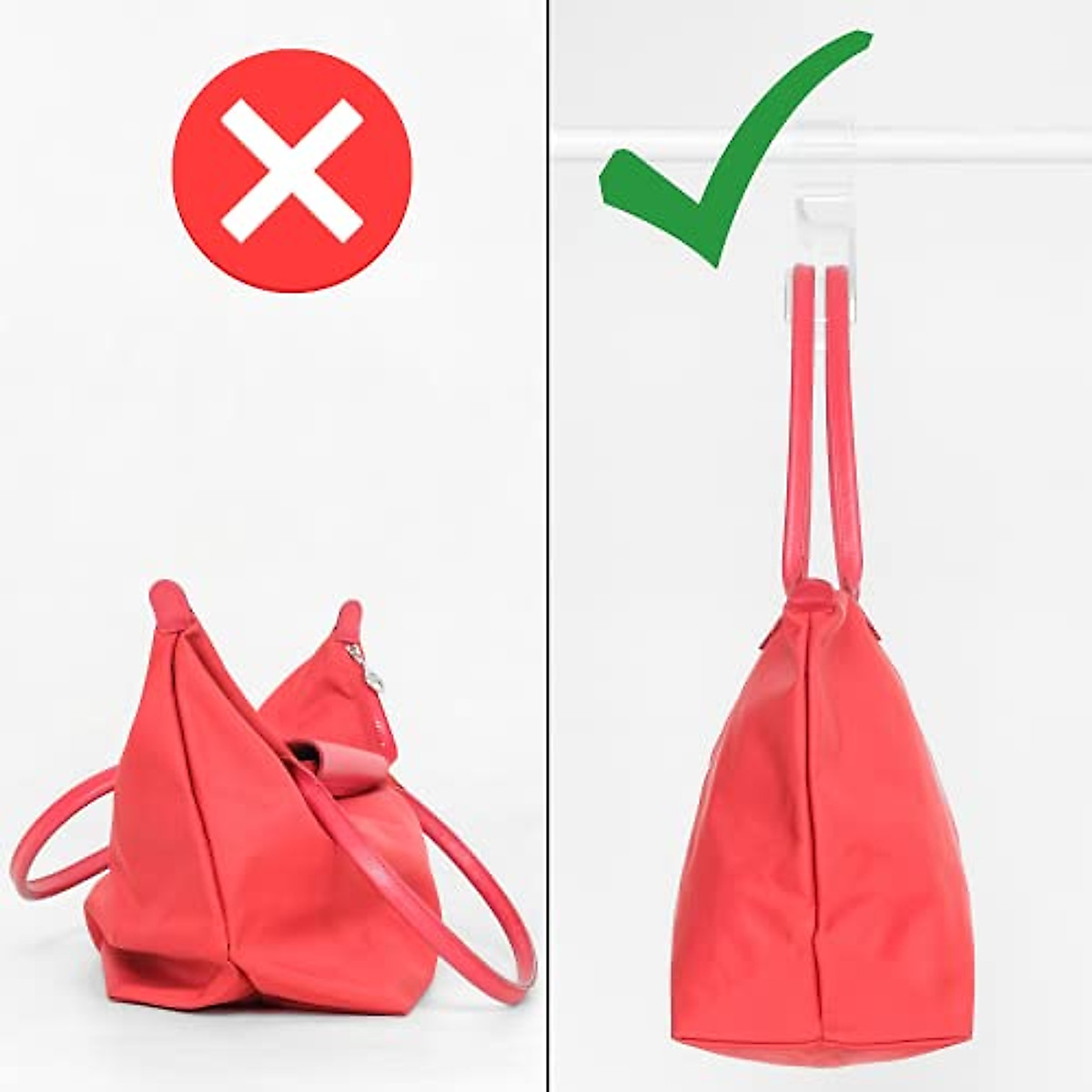 Purse Hanger Organizer for Closet 3 Pack - Durable Luxury Acrylic Holder for Handbag Tote Bag Satchel Backpack Crossover - Holds Up to 66Lbs – Easy to Clean, No Tools Required