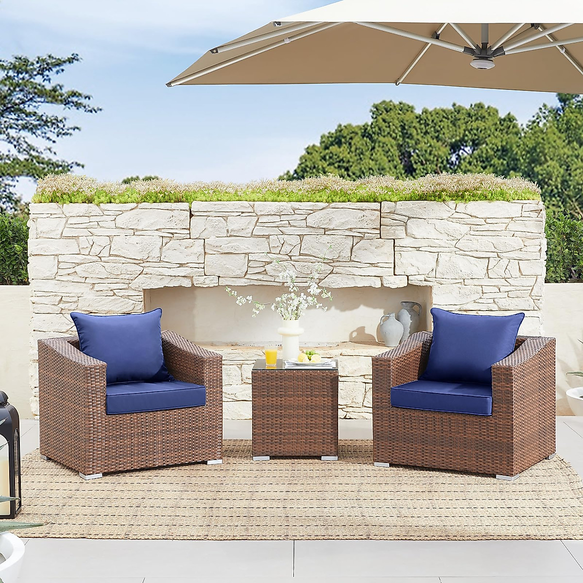 WEOAVRY Outdoor Deep Seat Cushions,24 x 24, Waterproof & Fade Resistant Patio Cushions for Outdoor Furniture, Deep Seat & Back Cushion with Secure Ties and Removable Cover, Blue