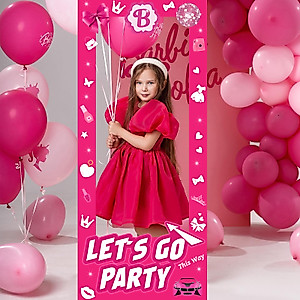 Hot Pink 4.5ft Tall Life Size Stand-in Cardboard Doll Photo Booth Props for Girls Birthday Party Decorations Pink Princess Doll Theme Decor Photoshoot Let's Go Party Supplies(53.9 * 39.3inches)