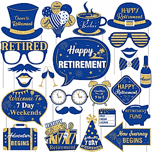 Cheereveal Retirement Photo Booth Props - Glitter Retirement Party Signs with Wooden Sticks, Going Away Office Work Job Change Graduation Ceremony Party Decorations